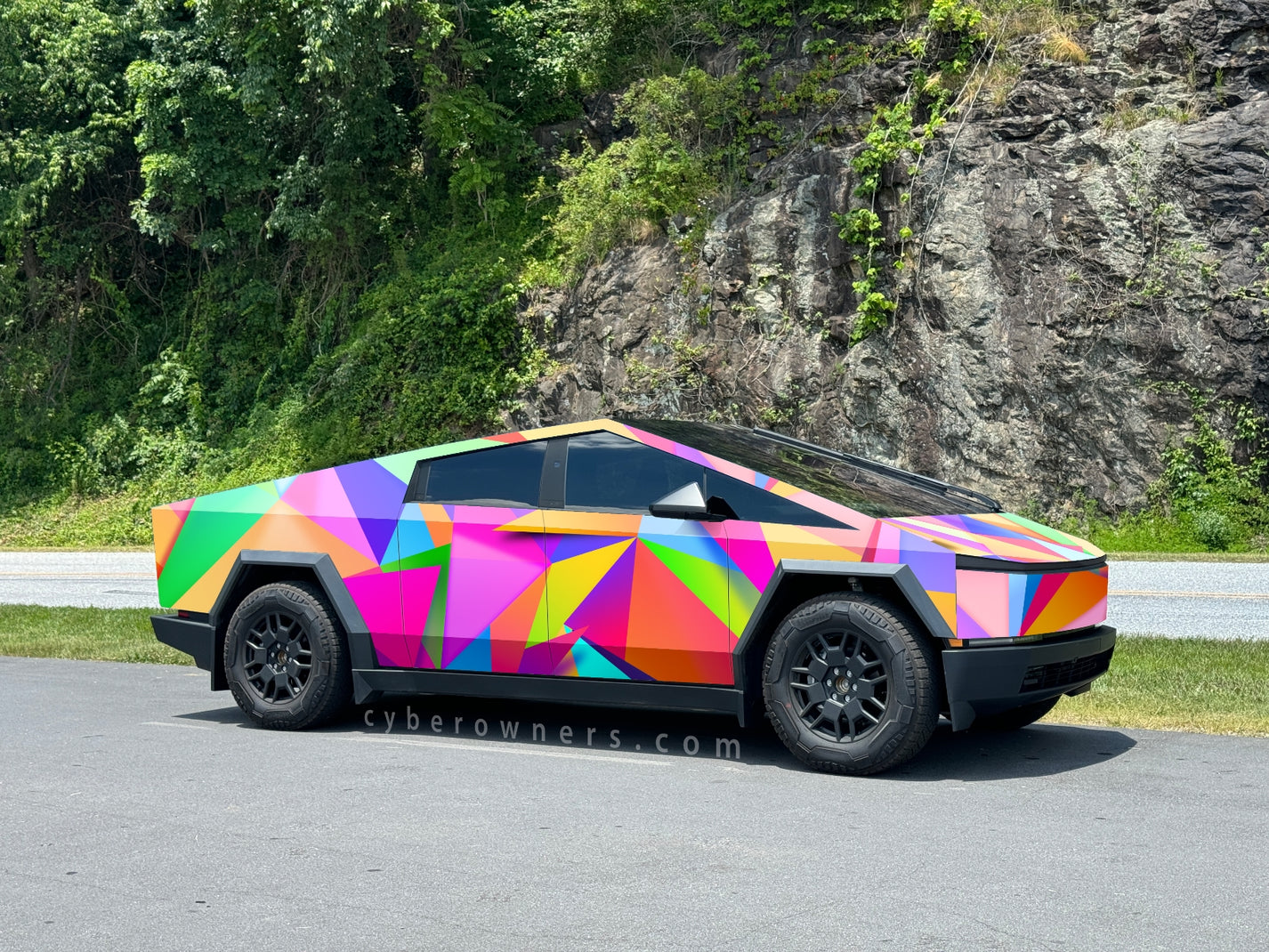 Colored origami geometric triangles Cybertruck wrap – Cyber Owners