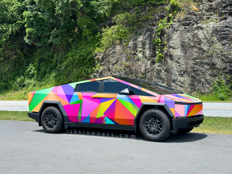 Colored origami geometric triangles Cybertruck wrap – Cyber Owners