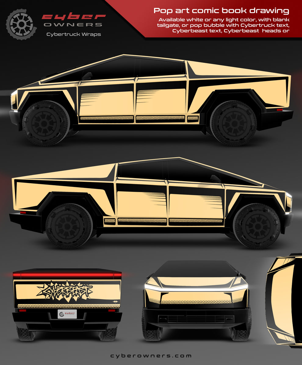 Pop art comic book drawing Cybertruck wrap – Cyber Owners